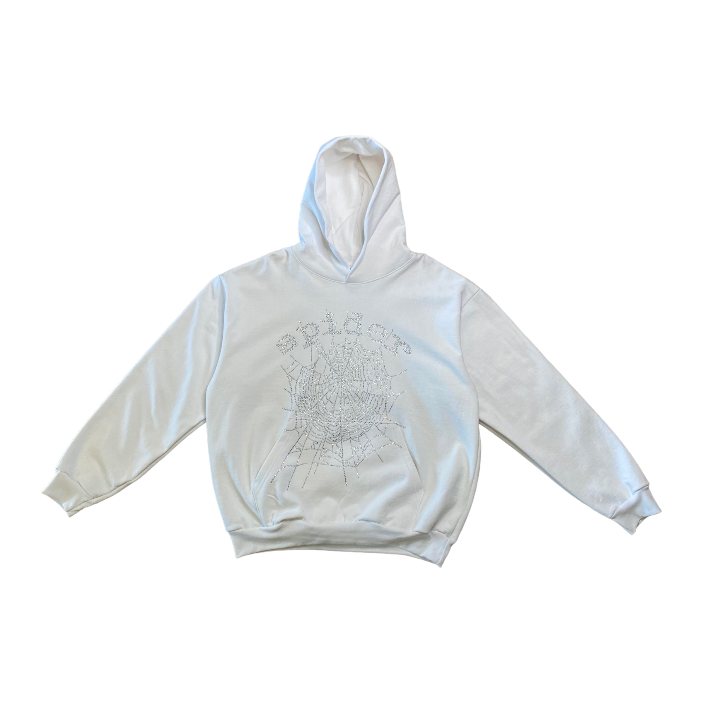 Sp5der OG Rhinestone Logo Hoodie (White)
